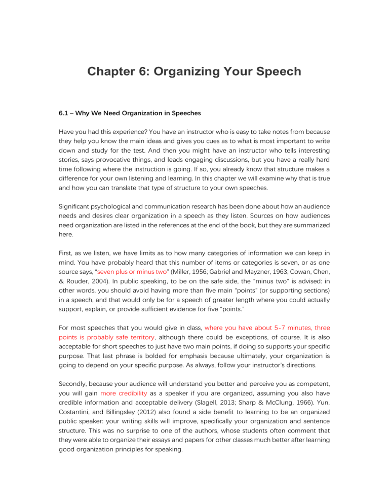 Organizing Your Speech: Chapter on Structure & Patterns
