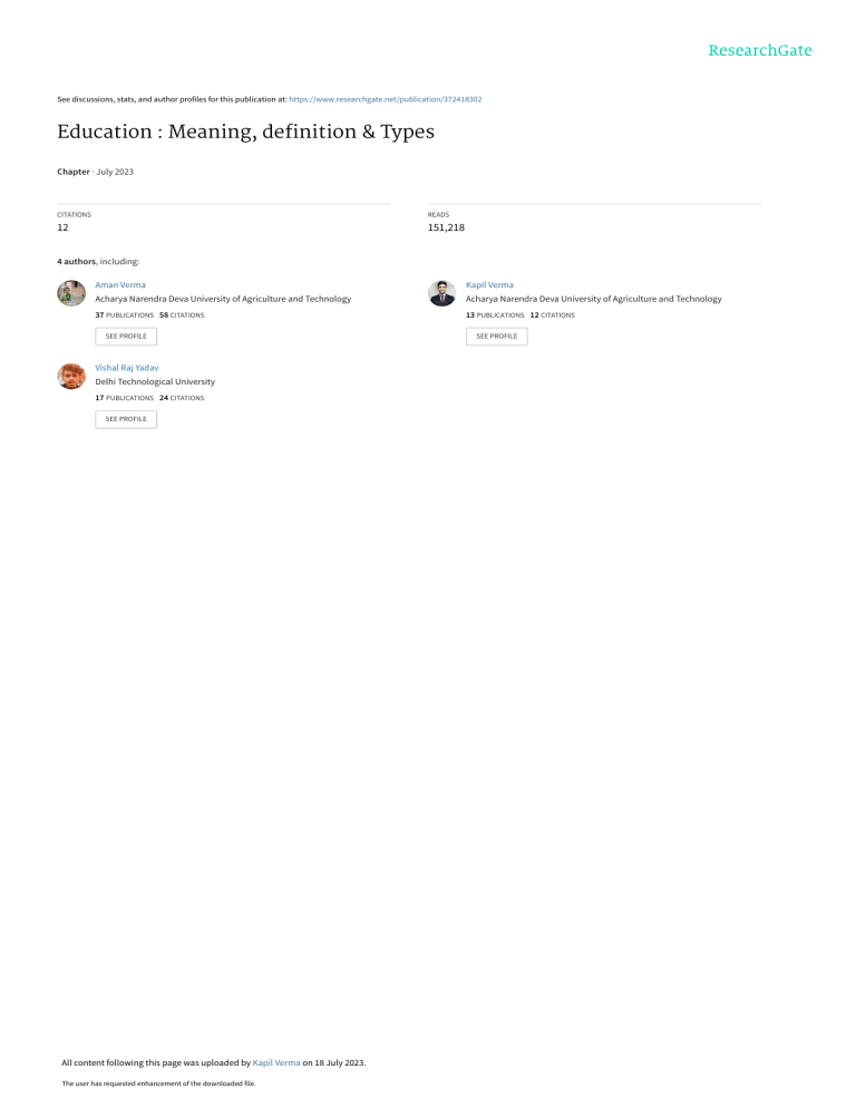 Education: Meaning, Definition & Types - Chapter Overview