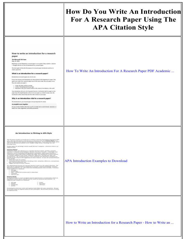 How do you write an introduction for a research paper using the APA ...