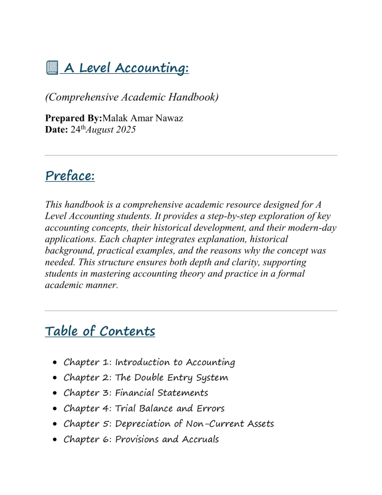 A Level Accounting Handbook: Comprehensive Guide