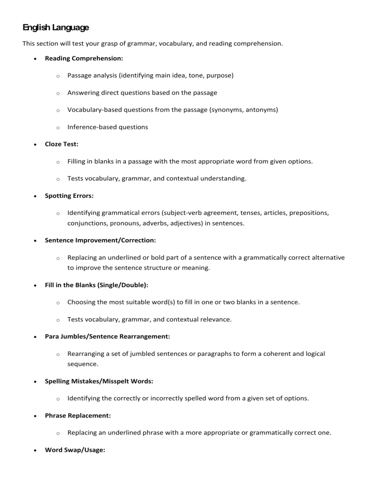 Competitive Exam Syllabus: English, Numerical, Reasoning Ability