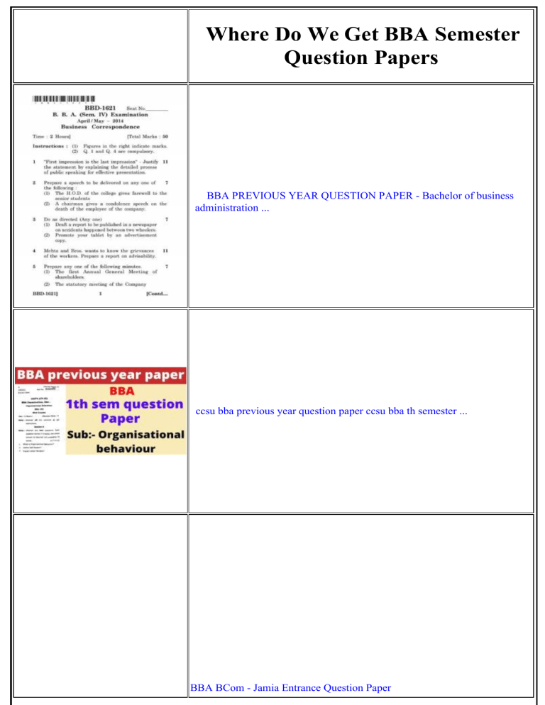 BBA Semester Exam Question Papers - Business & Management