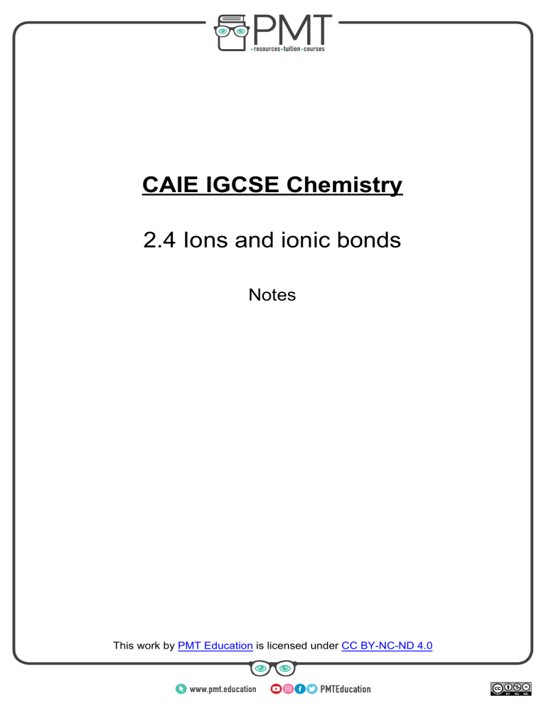 IGCSE Chemistry: Ions and Ionic Bonds Notes