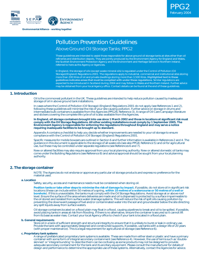 Oil Storage Tank Pollution Prevention Guidelines (PPG2)
