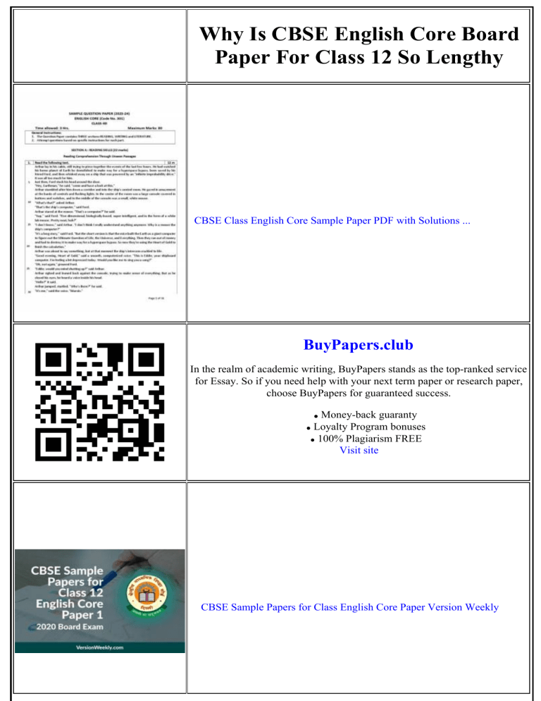CBSE Class 12 English Core Sample Paper for Exam Prep