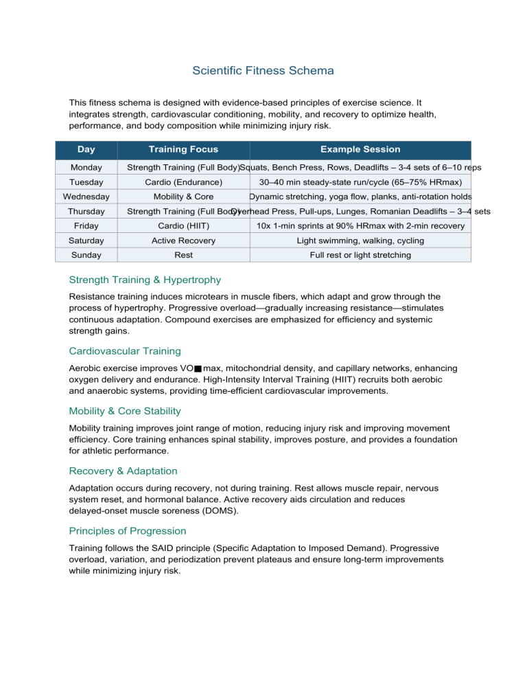 Scientific Fitness Plan: Weekly Workout Schema