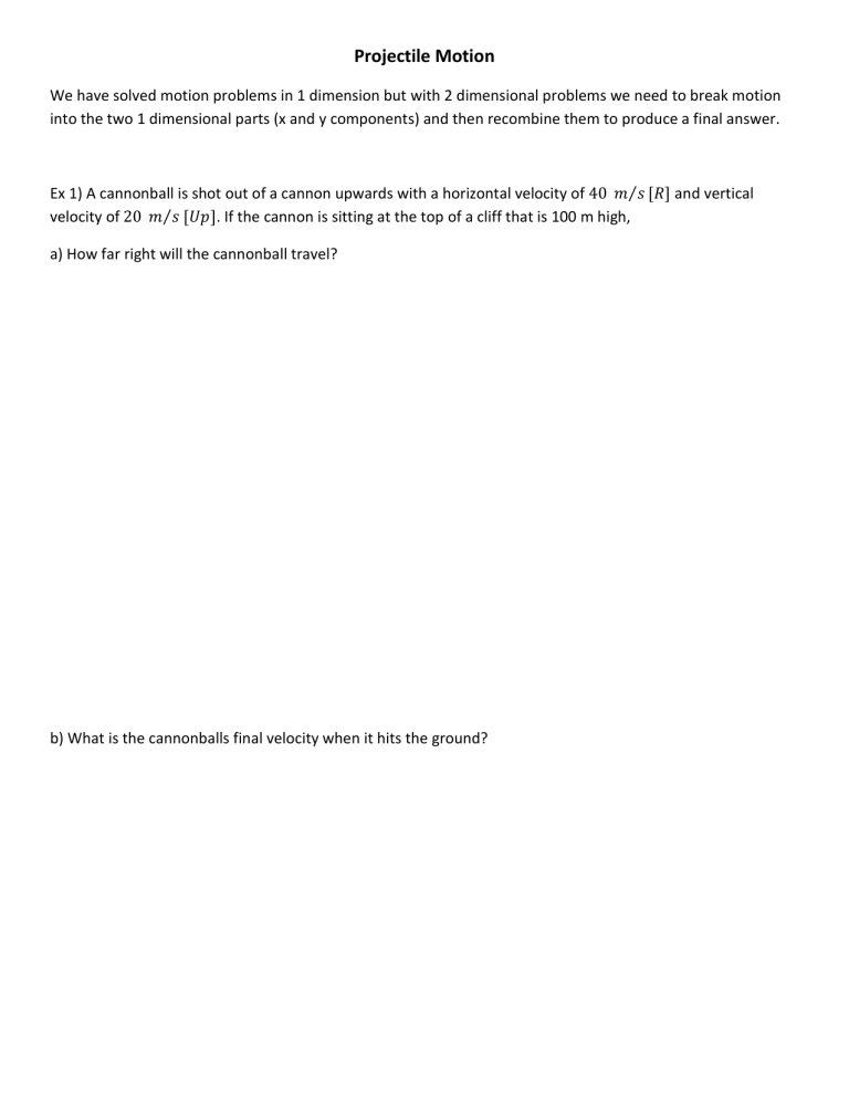 Projectile Motion Problems: Worksheet