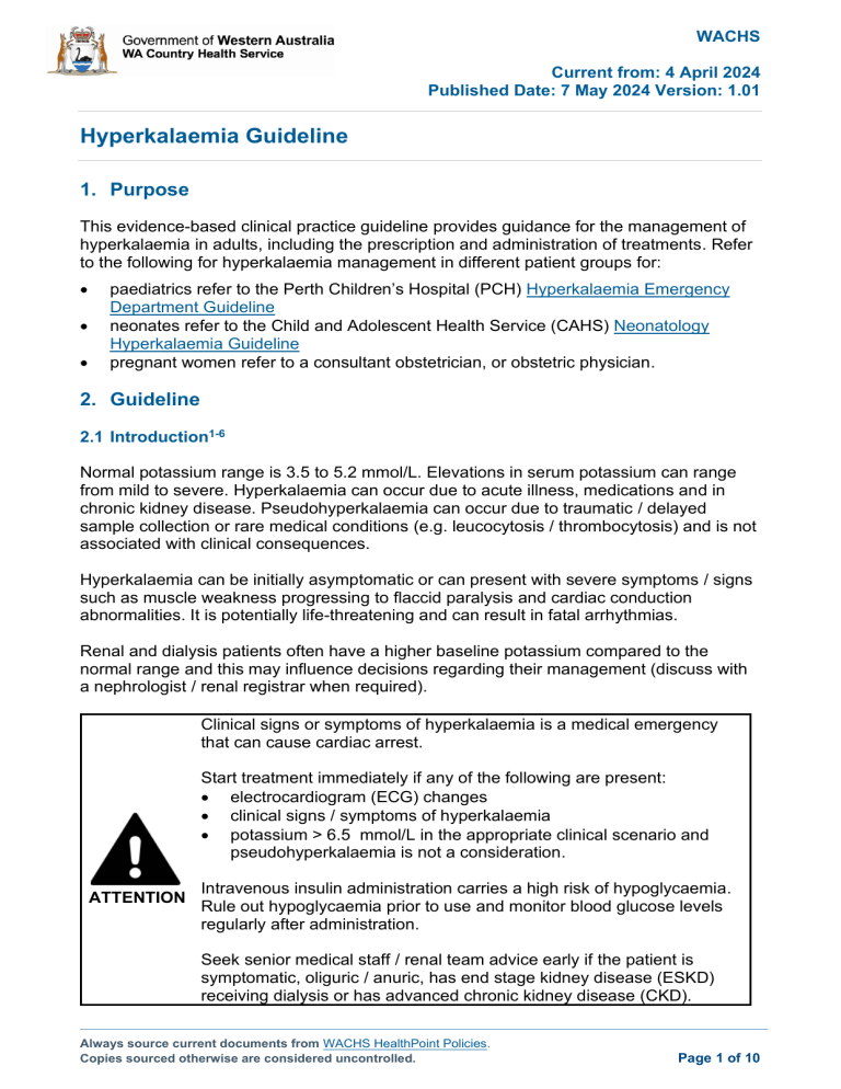 Hyperkalaemia Management Guideline for Adults