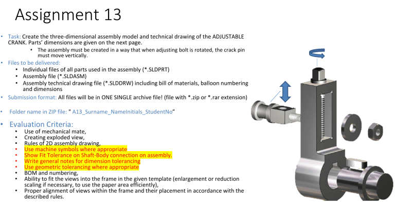 Adjustable Crank Assembly Assignment - SolidWorks