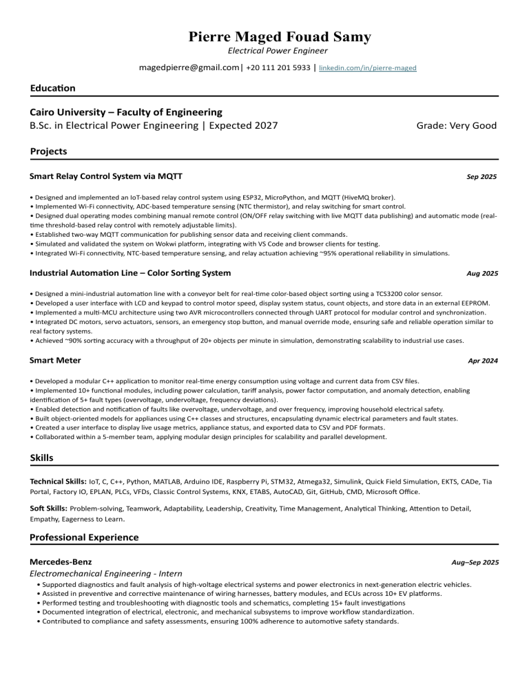 Pierre Samy - Electrical Power Engineer Resume