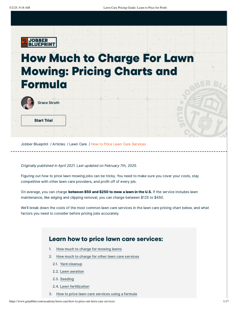 Lawn Care Pricing Guide: Mowing & Services Costs