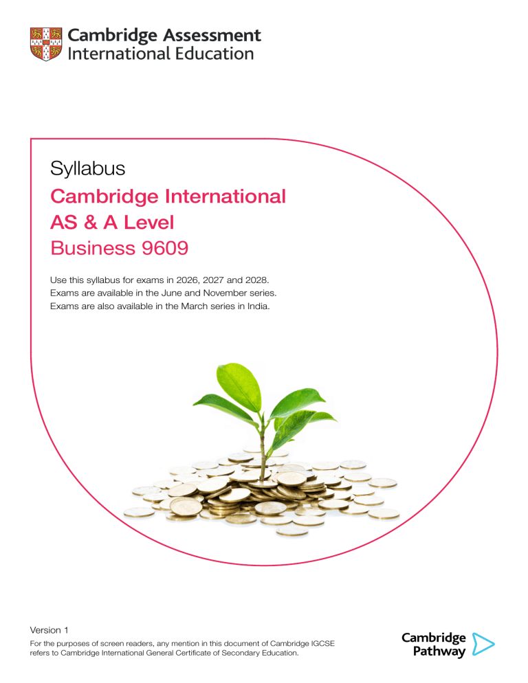 Cambridge AS & A Level Business 9609 Syllabus (2026-2028)