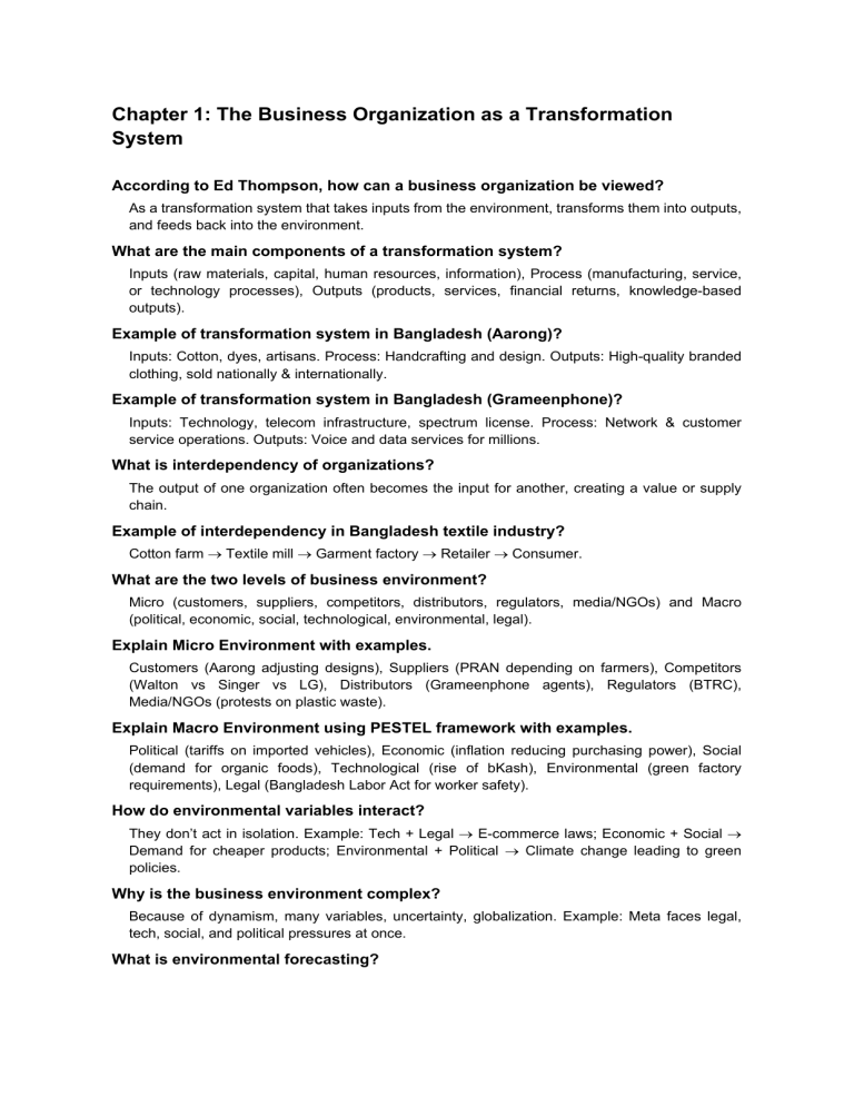 Business Organization: Transformation System & Globalization