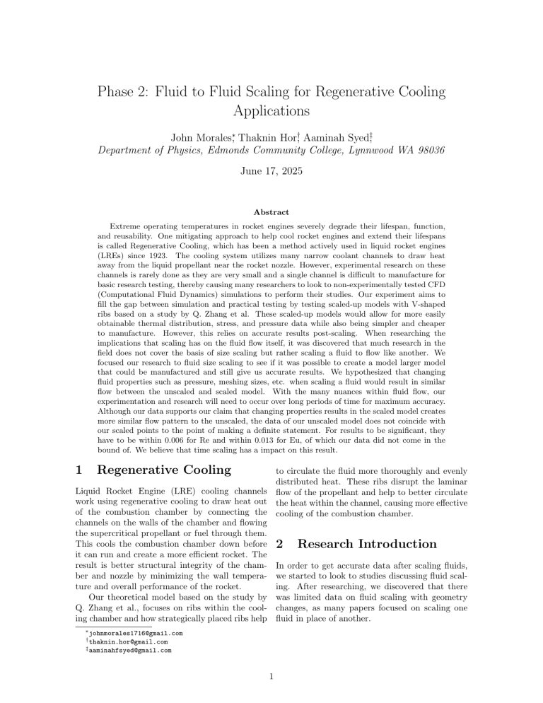 Regenerative Cooling: Fluid Scaling for Rocket Engine Thermal Management