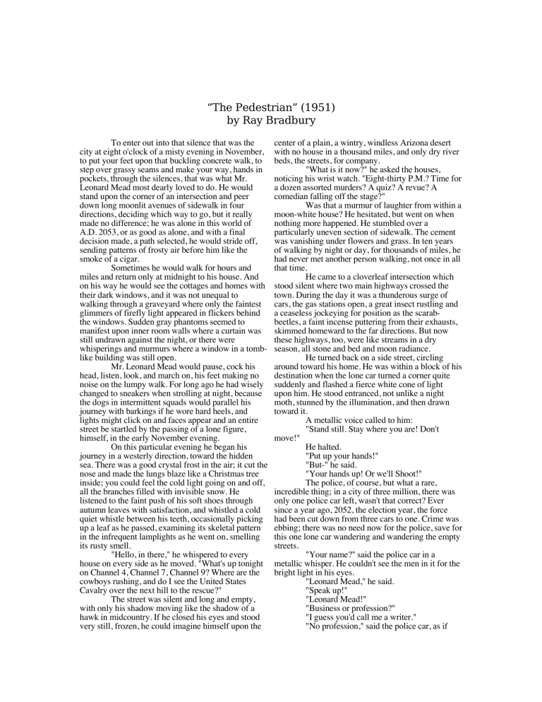 The Pedestrian: Ray Bradbury Short Story Analysis