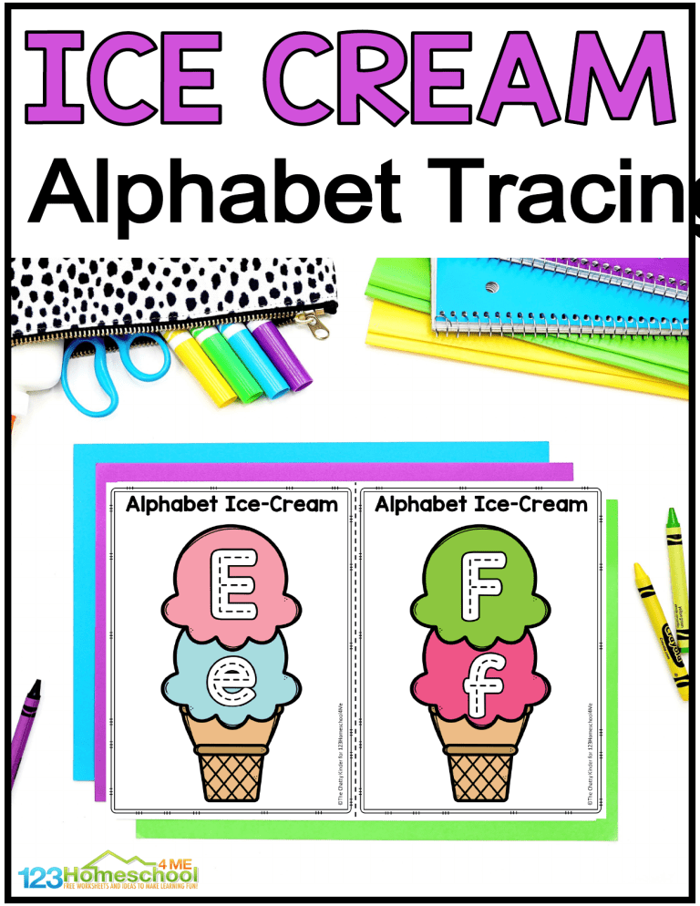 ICE CREAM Alphabet Tracing Worksheets for Preschool & Kindergarten