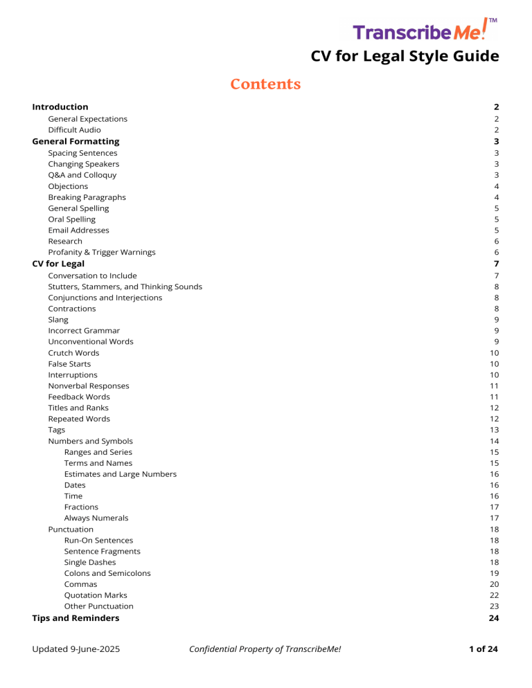 Legal Transcription Style Guide