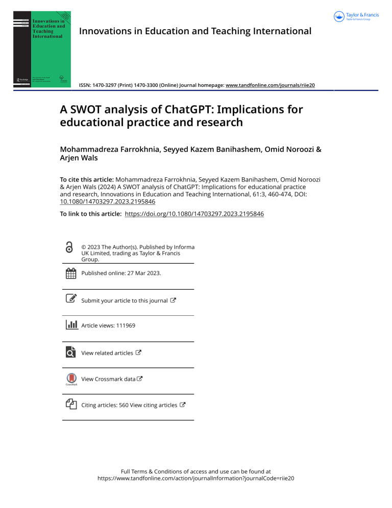 ChatGPT SWOT Analysis: Implications for Education & Research