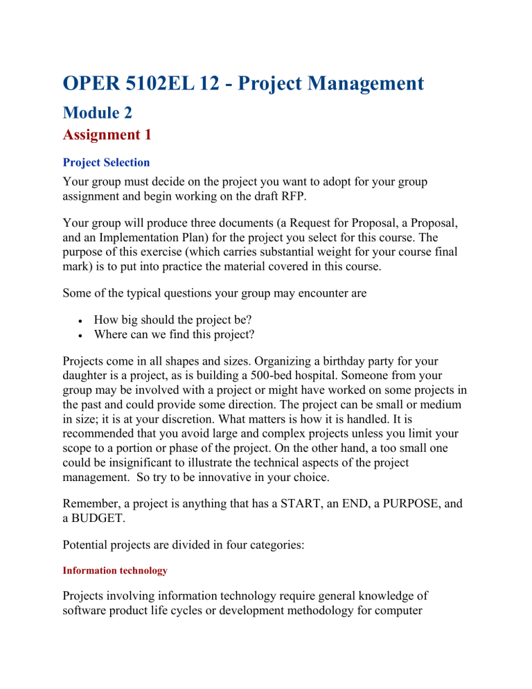 Project Selection & RFP Assignment - Project Management Course
