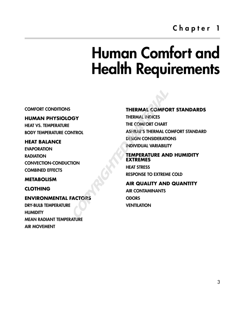 Chapter 1: Human Comfort and Health Requirements