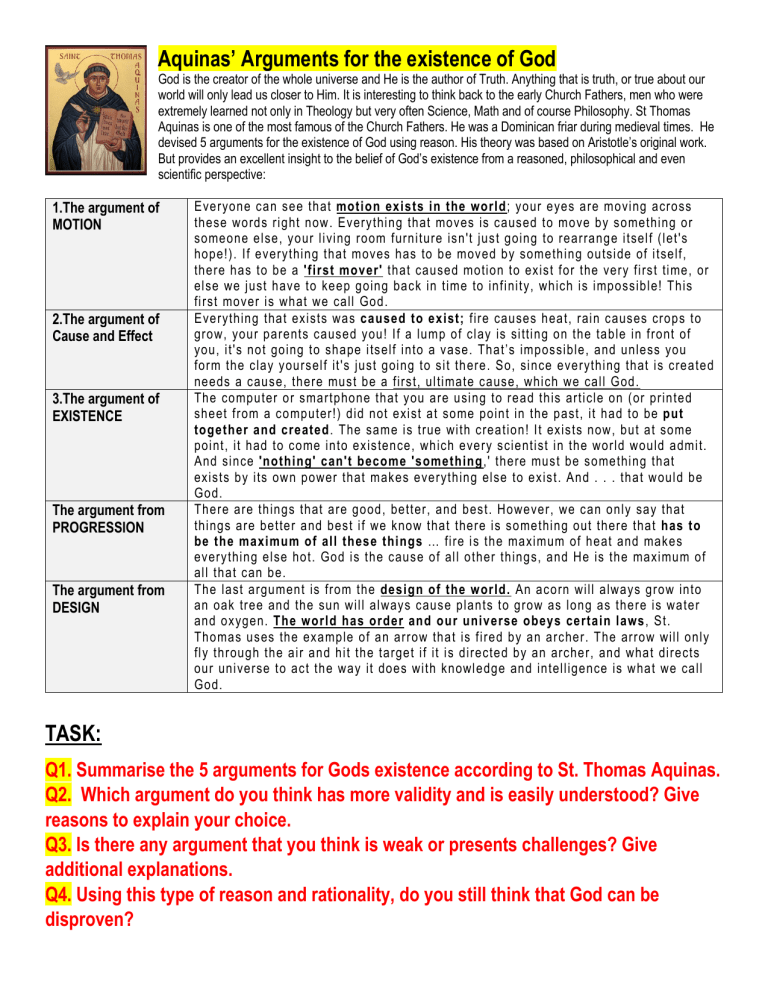 Aquinas' Arguments for God's Existence: Summary & Analysis