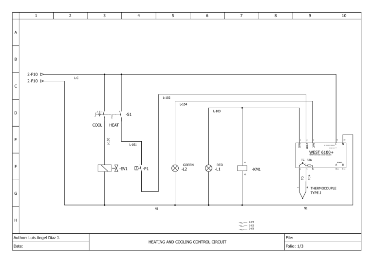 Heating and Cooling Control Circuit Schematic with WEST 6100+ Controller