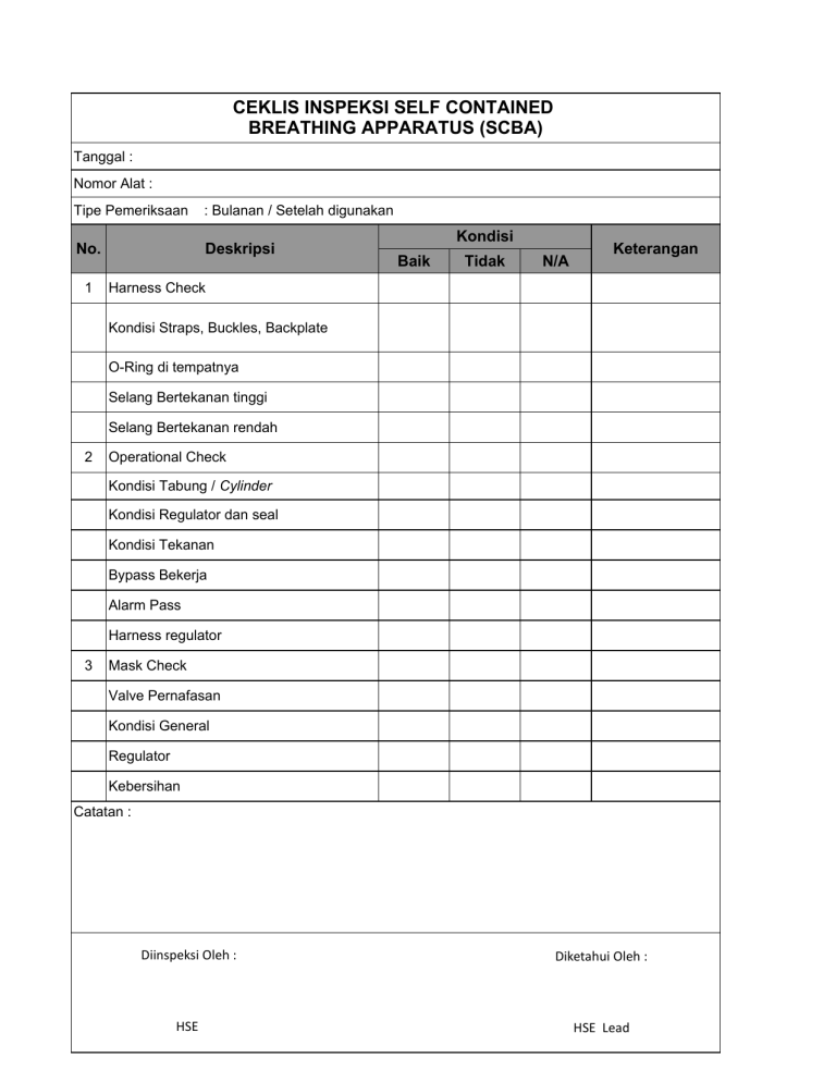 SCBA Inspection Checklist: Self-Contained Breathing Apparatus Safety