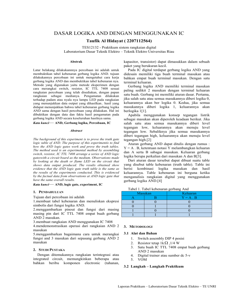 Praktikum Gerbang Logika AND dengan IC TTL 7408 | Laporan Digital