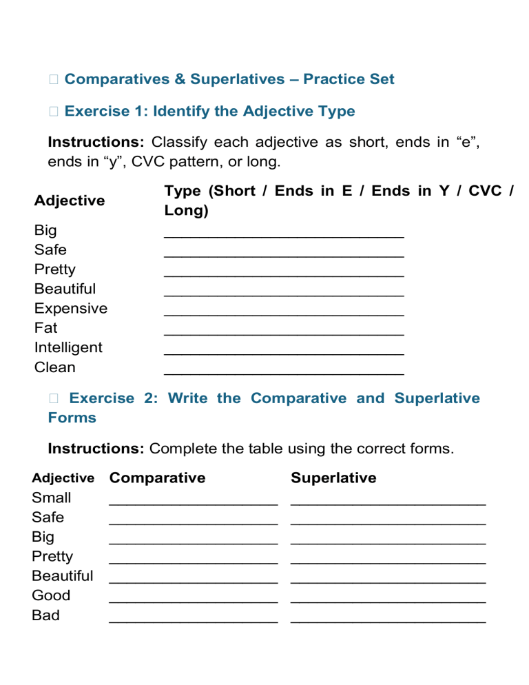 Comparatives & Superlatives Practice Set - English Grammar Exercises