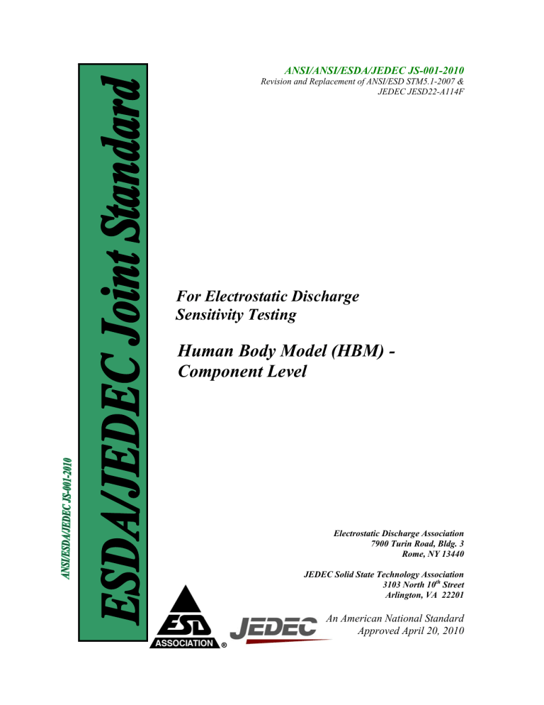 ANSI/ESDA/JEDEC JS-001-2010 HBM ESD Sensitivity Testing Standard