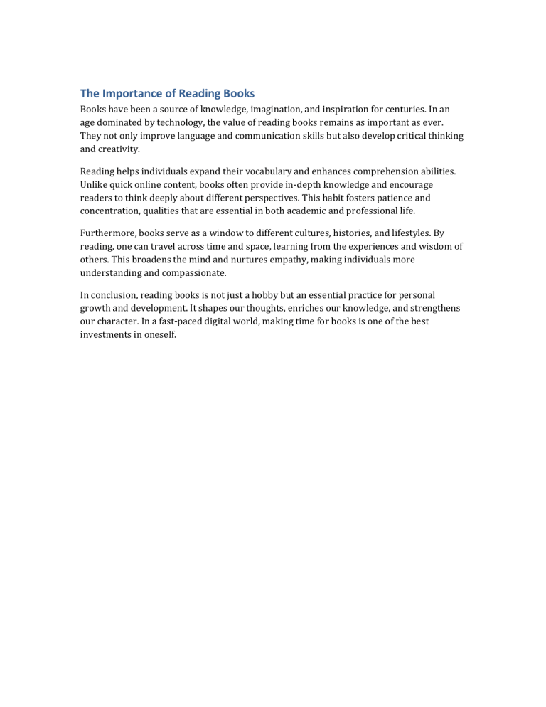 The Importance of Reading Books: Benefits & Development