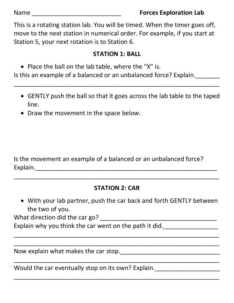 Forces Exploration Lab Worksheet | Physics Activity for Students