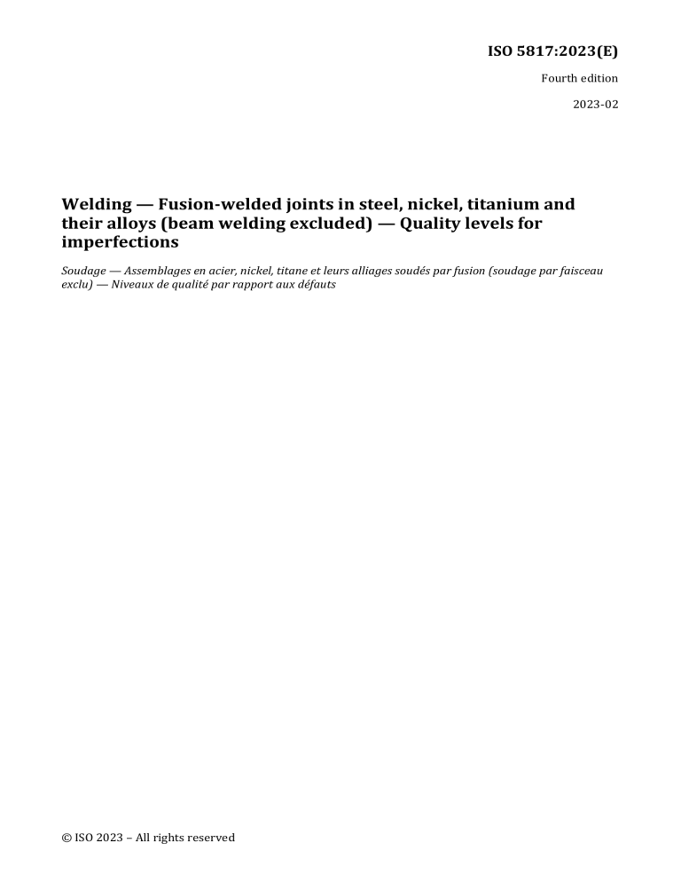 Welding Quality Levels ISO 5817:2023
