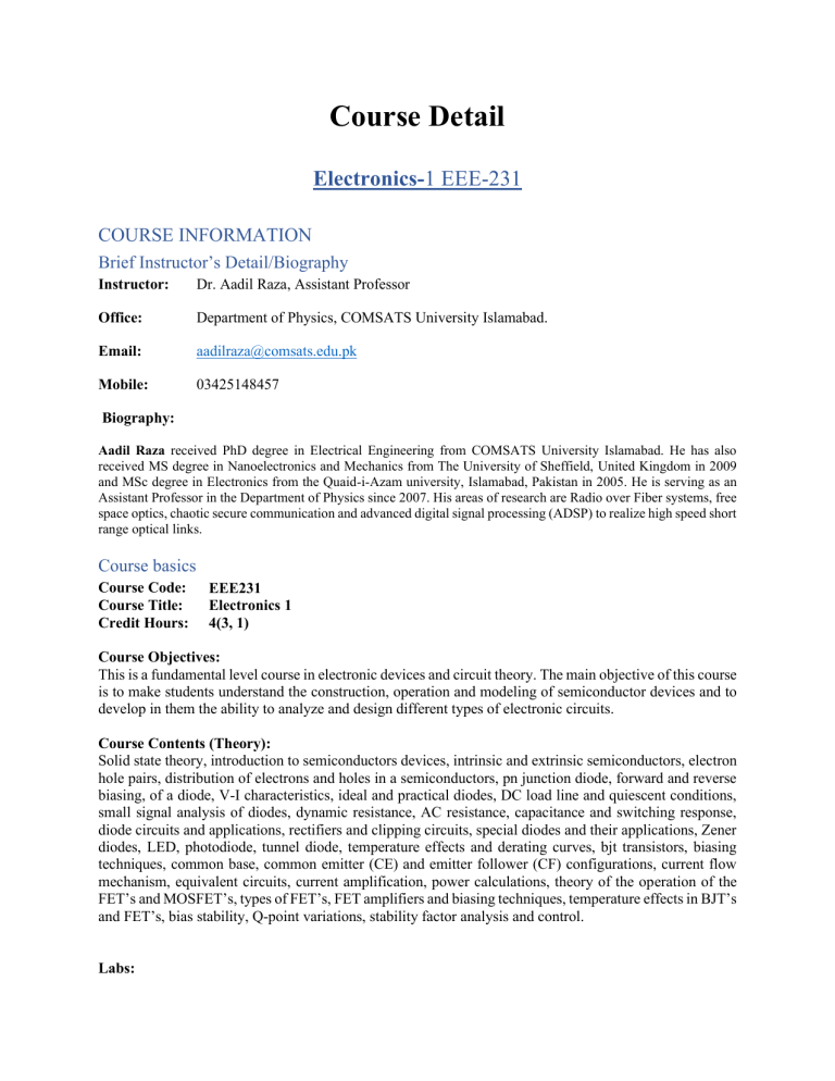 Electronics-1 Course Detail: EEE-231 Syllabus & Information