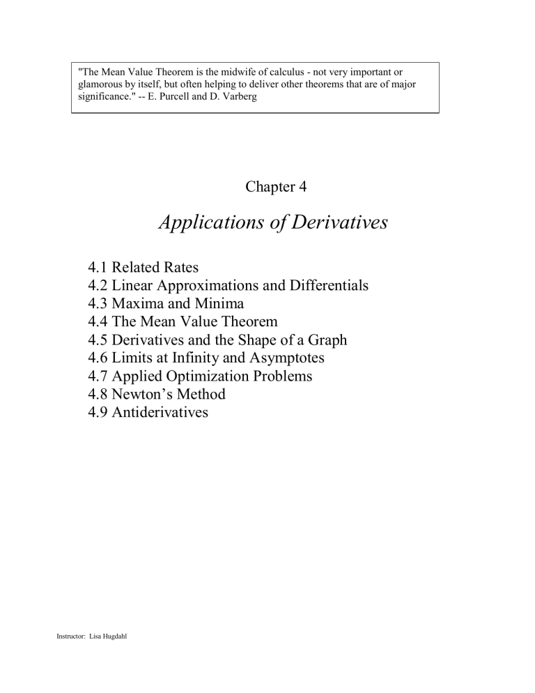 Calculus: Applications of Derivatives - Lecture Notes