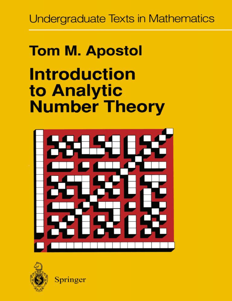 Introduction to Analytic Number Theory Textbook