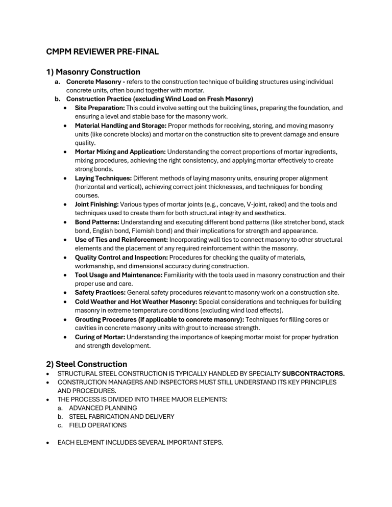 CMPM Reviewer: Masonry, Steel Construction & OSH Standards