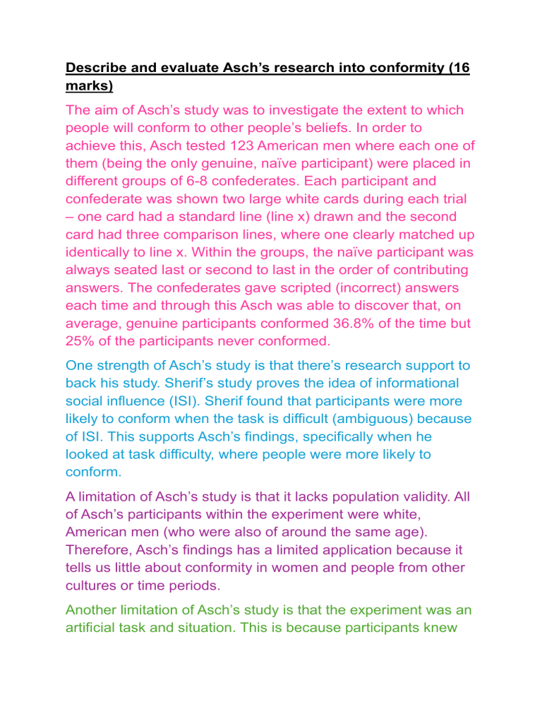 Asch's Conformity Experiment: Description, Evaluation & Limitations