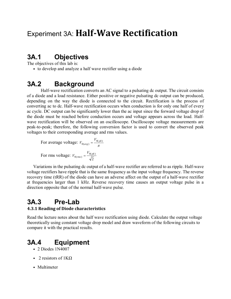 Half-Wave Rectification & Diode Wave Shaping Lab
