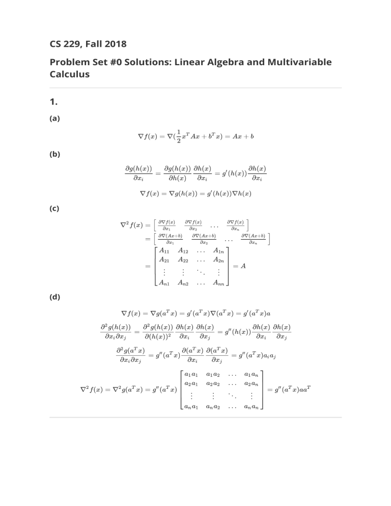 Linear Algebra & Multivariable Calculus Problem Set Solutions
