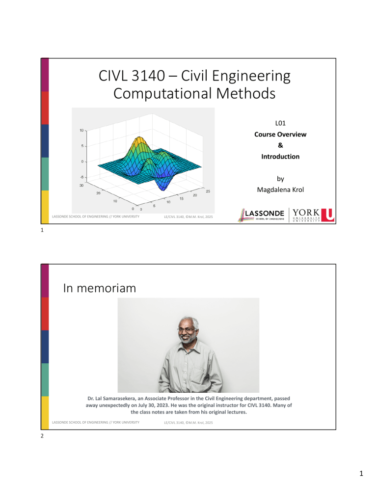 CIVL 3140: Civil Engineering Computational Methods Overview