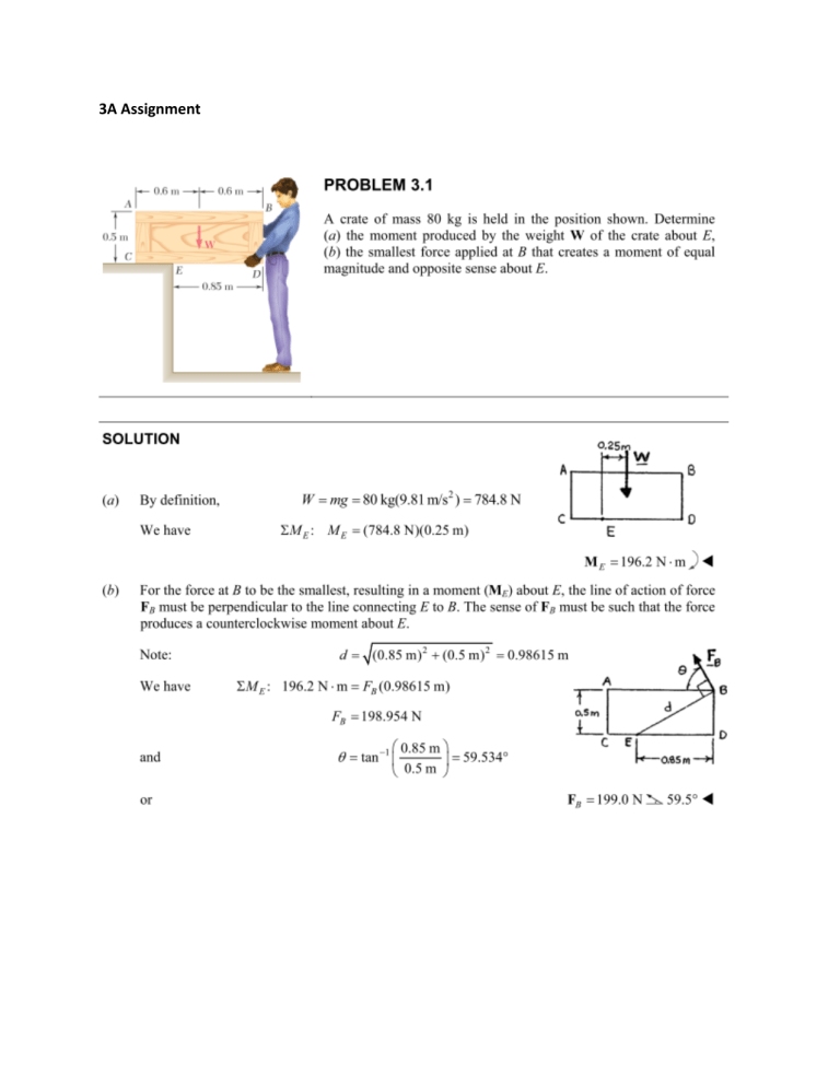 Physics Statics Problem 3.1: Moment & Force Calculation Assignment