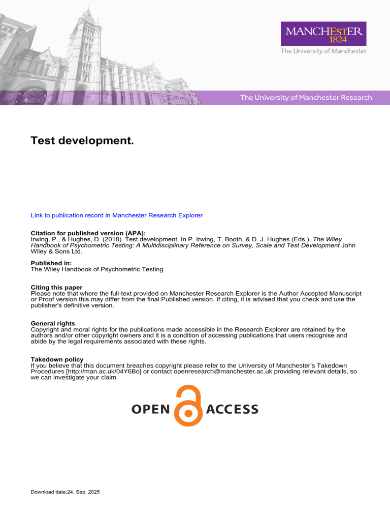 Test Development: Psychometric Principles & Application | Wiley Handbook