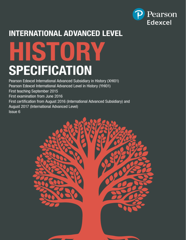 Pearson Edexcel International Advanced Level History Specification (YHI01)