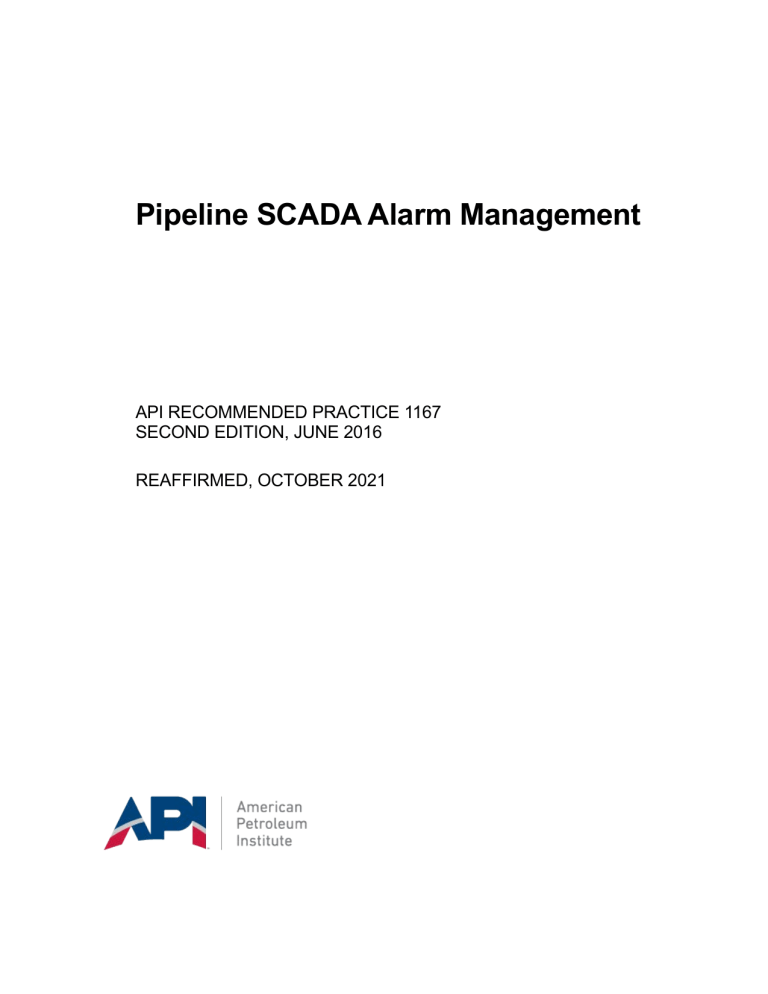 Pipeline SCADA Alarm Management - API RP 1167