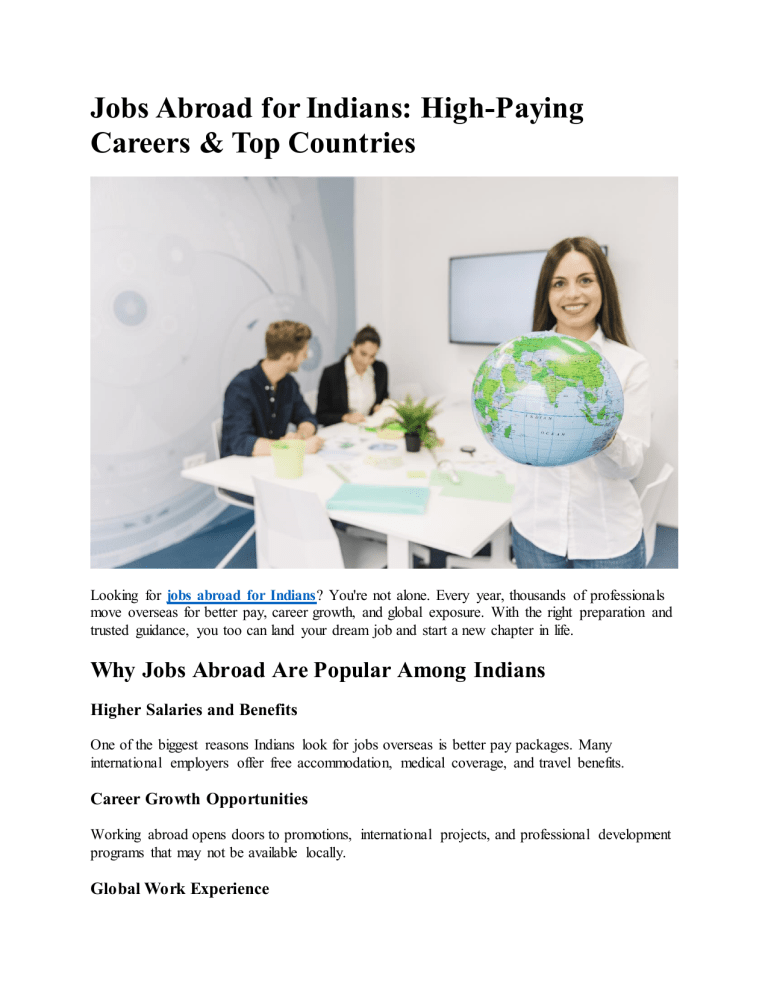 Jobs Abroad for Indians: High-Paying Careers & Top Countries
