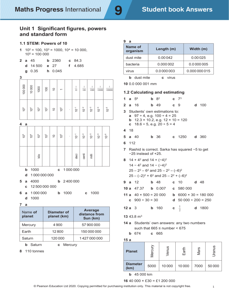 Maths Answer Key: Significant Figures, Shapes, Solids
