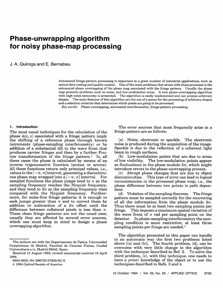 Phase-Unwrapping Algorithm for Noisy Phase-Map Processing in Optics