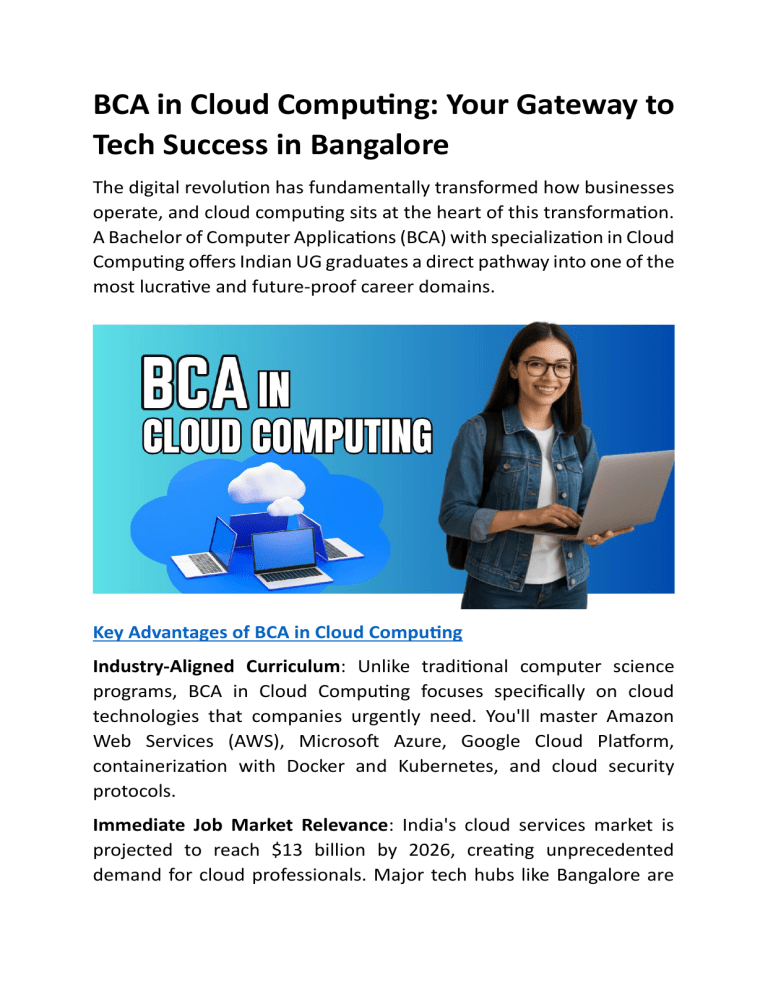 BCA in Cloud Computing: Bangalore Tech Career | 2025 Start
