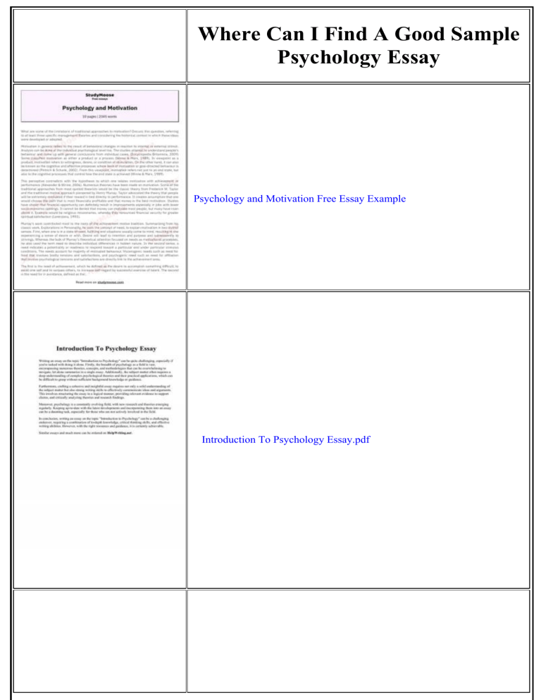 Psychology Essay Examples: Motivation & Intro to Psychology